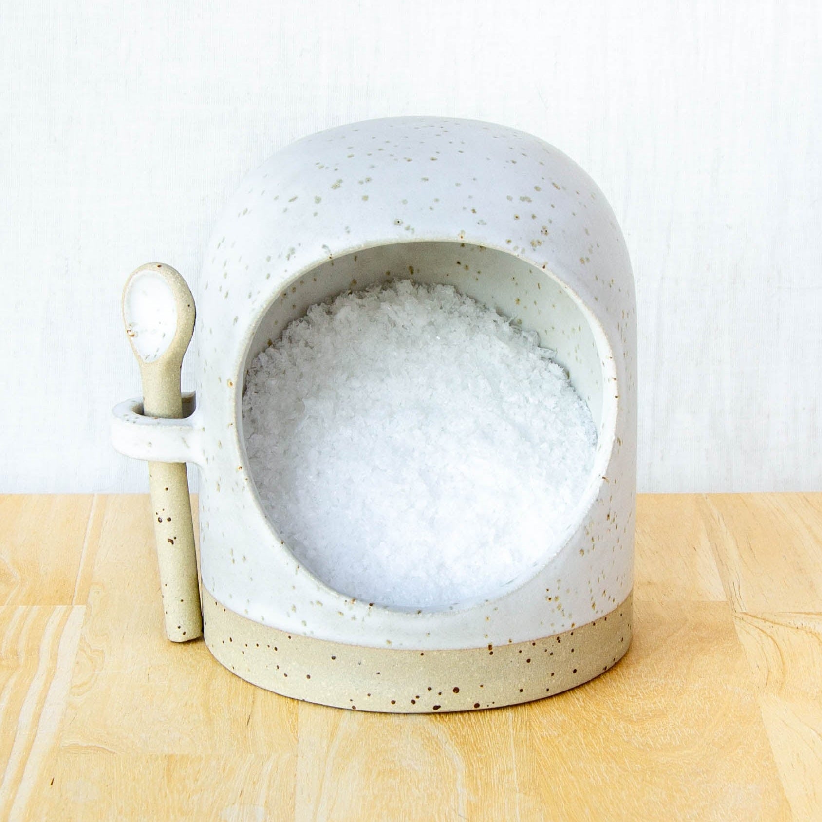 Salt Pig With Spoon Snow – Land and Line Ceramics